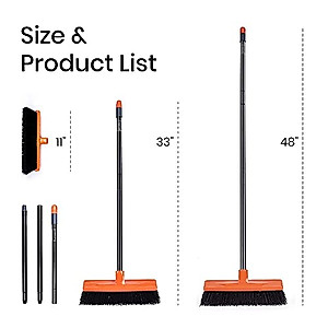 Small Multi-Surface Push Broom for Outdoor,Indoor Sweeping - 50"-59" Telescopic Handle - 12" Wide Bristles