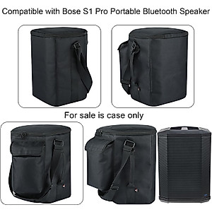 TXEsign Travel Carrying Case for Bose S1 Pro/Bose S1 Pro+, Slip Cover Case with Shoulder Strap &Accessory Pocket, Portable Carry Bag Holder w Handle Strap for Bose Speaker (Black)