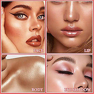 3PCS Polvo De Hadas Highlighter Glitter Stick Body Glitter Shimmer Face Brightening Highlighter Contour Powder Makeup Stick Face Blusher Fairy Glitter Highlighter Makeup - White,Pink,Golden brown