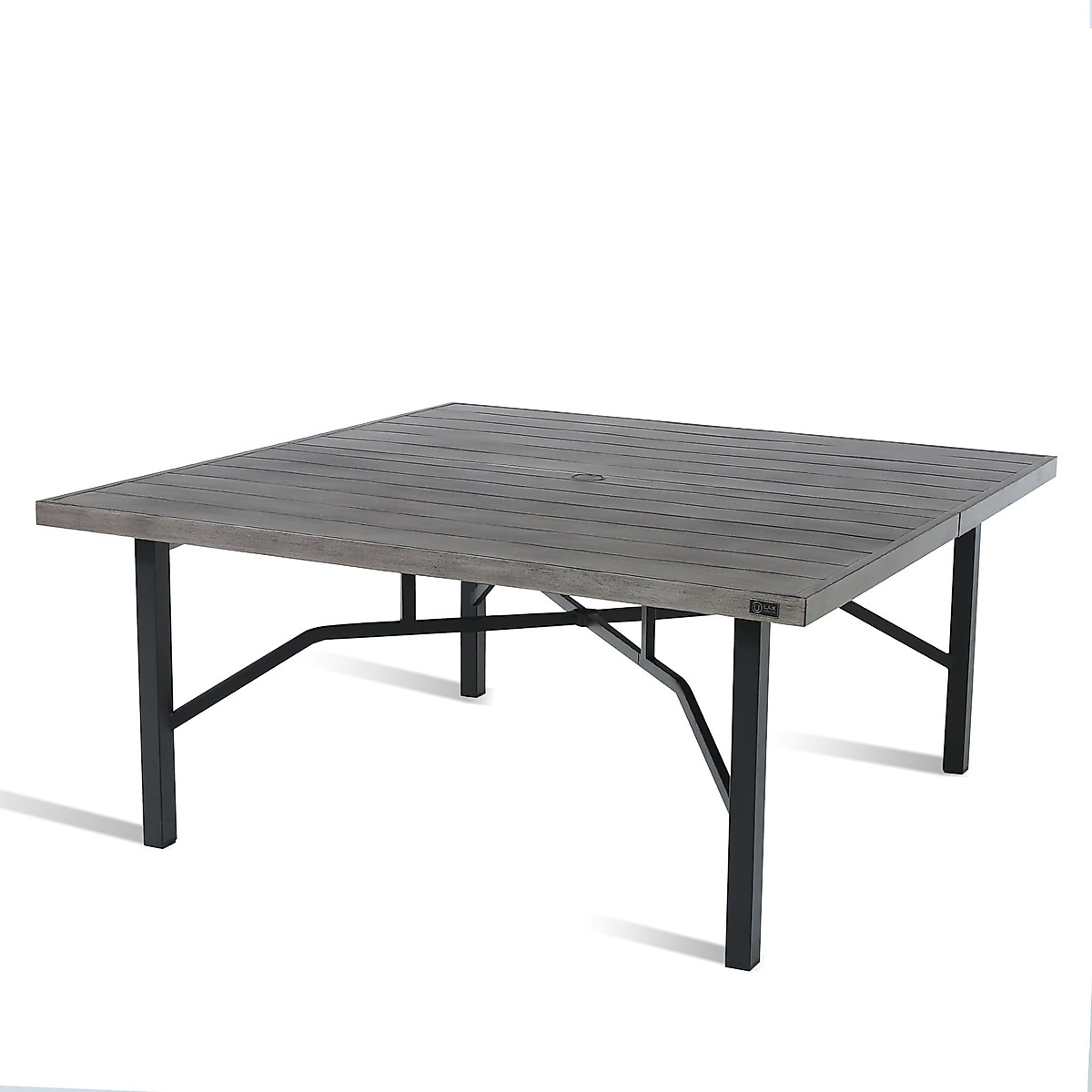 Ulax furniture 63 Inch Aluminum Outdoor Dining Table, 8-Person Patio Square Table with Umbrella Hole, Metal Legs & Adjustable Foot Pads