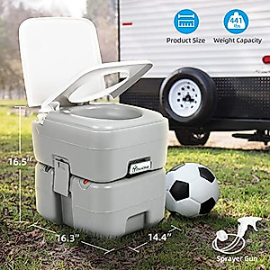 YITAHOME Portable Toilet Camping Porta Potty with Carry Bag and Hand Sprayer, 5.28 Gallon Leak-Proof Indoor Outdoor Toilet with Level Indicator, Handle Pump, for RV Travel, Boat and Trips