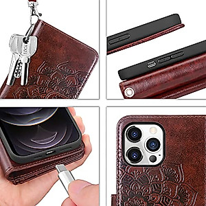 Vofolen for iPhone 12 Pro Max Case Credit Card Holder Wallet Cover 2-in-1 Slot Women Girl Detachable Strap Protective Slim Hard Shell Magnetic Leather Folio Pocket Flip Case Mandala Brown