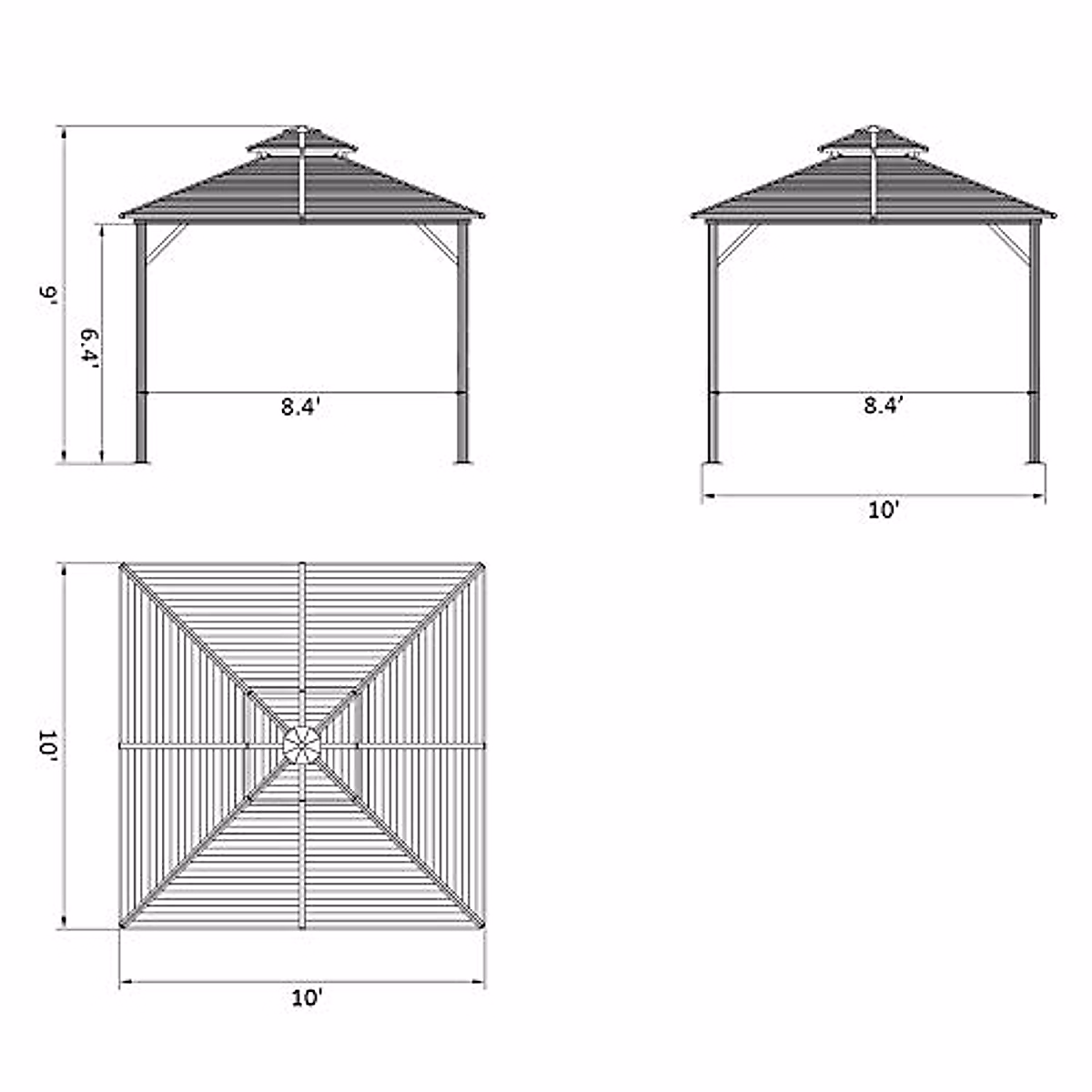 Outsunny 10' x 10' Hardtop Gazebo Canopy with Galvanized Steel Double Roof, Aluminum Frame, Permanent Pavilion Outdoor Gazebo with Netting and Curtains for Patio, Garden, Backyard, Brown
