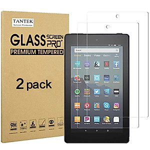 TANTEK [2-Pack Screen Protector for All-New Fire 7 / Fire 7 Kids Edition (9th/7th Gen, 2019/2017 Release),Tempered Glass Film,Ultra Clear,Anti Scratch,Bubble Free