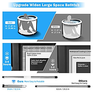 Cold Plunge Tub Outdoor,Large Ice Bath Tub for Athletes, VTVTKK Portable Ice Bath, Ice Tubs for Cold Plunge, Ice Cold Therapy Bath Outdoor, Ice Bath barrel for Adults