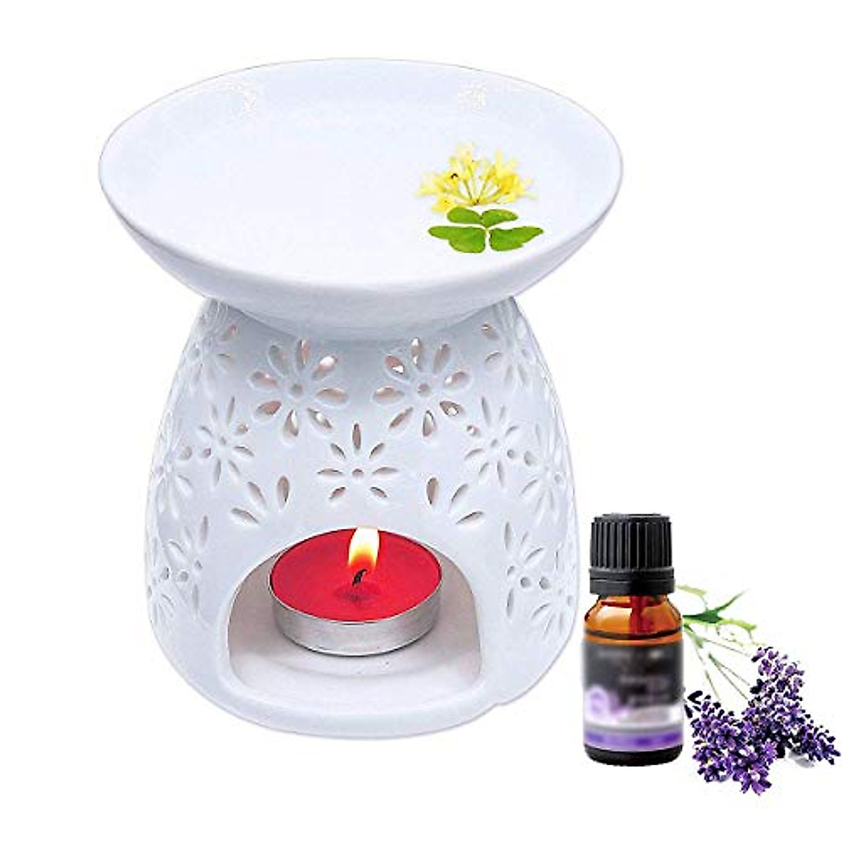 HwaGui - Ceramic Tea Light Holder & Wax Warmer Set of 2, Aromatherapy Essential Oil Burner, Great Decoration for Living Room, Balcony, Patio, Porch and Garden