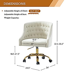 Velvet Home Office Chair with Gold Base, Comfortable Modern Cute Desk Chair, Adjustable Swivel Task Chair for Living Room Bedroom Vanity Study, Ivory