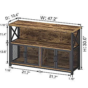 LVB Industrial Coffee Bar Cabinet, Farmhouse Wine Bar Cabinet for Liquor and Glasses, Metal Wood Sideboard Buffet Liquor Cabinet and Wine Rack with Storage for Home Dining Kitchen, Rustic Brown, 47 In