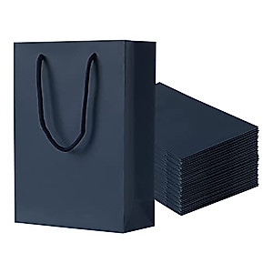 Sdootjewelry Navy Gift Bags, Kraft Paper Gift Bags with Handles, 50 Pack Heavy Duty Matte Tote Paper Bags, 7.5 x 3.1 x 10.2 Shopping Bags, Kraft Bags, Party Bags, Retail Bags for Christmas Business