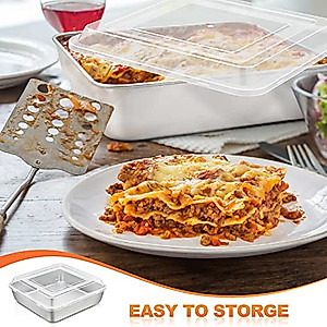Herogo 8”x 8” Square Cake Pan, Stainless Steel Square Baking Pan with Lid, Cakes Brownie Lasagna Pan Set, 2 Pans + 2 Lids, Healthy & Durable, Dishwasher Safe