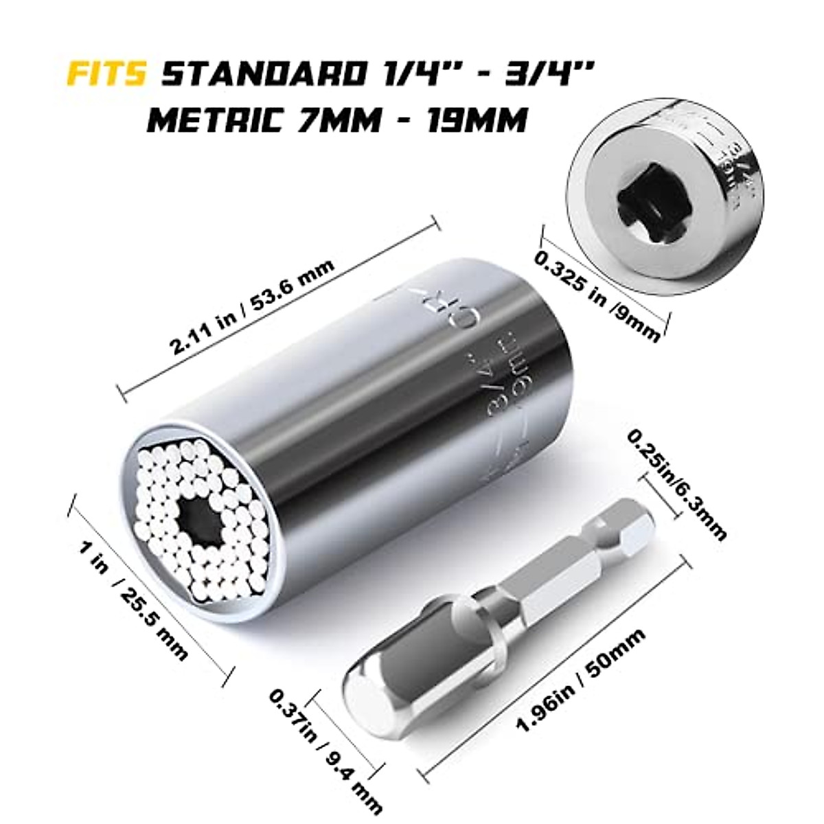 Prowin Universal Socket Set Gift for Men Dad Multi-Function 2 Pcs with Power Drill Adapter Birthday Holiday Cool Stuff Gadgets for Women Husband (7-19mm)