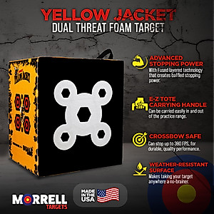Morrell Targets Yellow Jacket 380 FPS Dual Threat Weatherproof Compound Crossbow Cube Any Tip Foam Archery Target with Carry Handle, Yellow