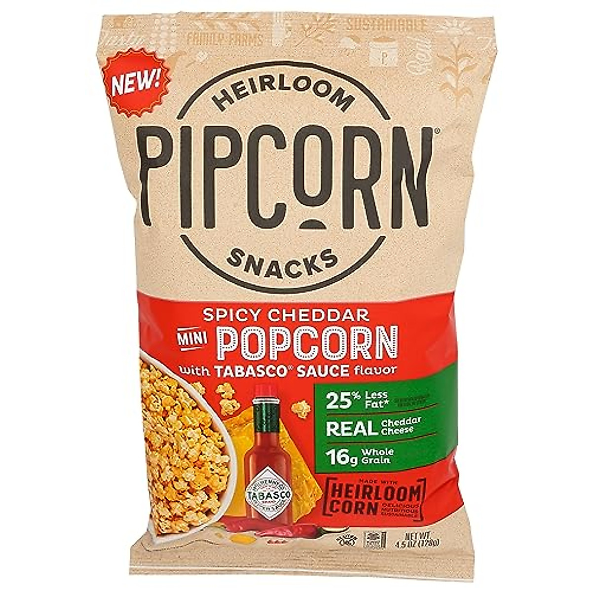 Pipsnacks Heirloom Popcorn Tabasco, 4.5 OZ