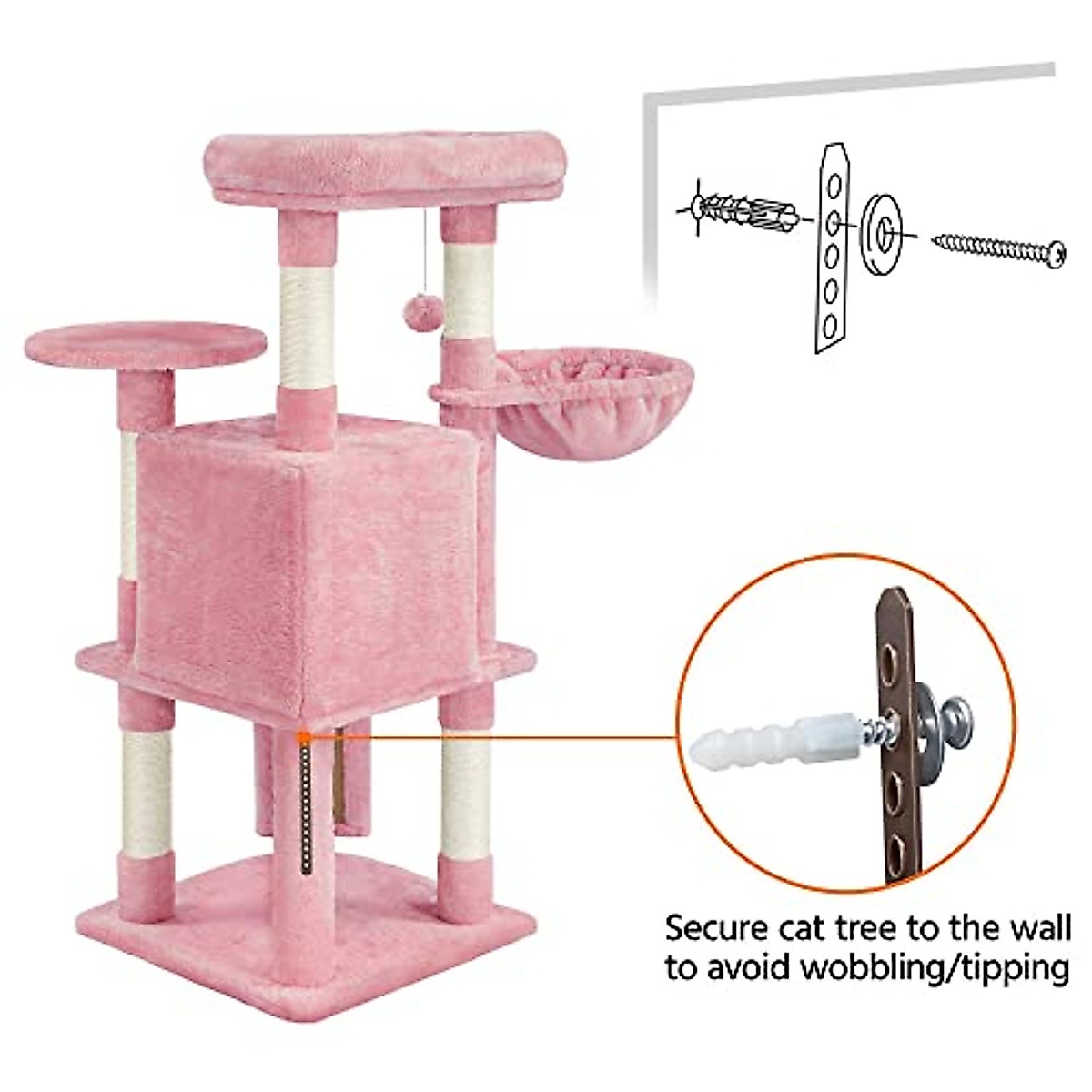 Topeakmart 42in Pink Cat Tree for Indoor Cats, Cat Tower Stand Play House with Sisal-Covered Scratching Posts, Multi-Level Cat Furniture Activity Center