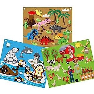 Craftstory Farm Animals Dinosaur Stories Felt Board for Toddlers Preschool Learning Activities, Classroom Must Have Sensory Wall Craft Toy Gifts for Toddlers Homeschool Supplies, 3 Pack