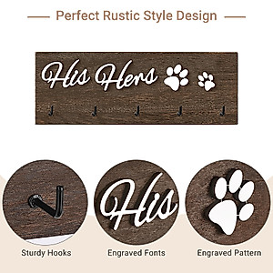 Dahey Dog Leash Holder Key Holder for Wall Decorative Wood Key Hook Hanger with 5 Hooks Farmhouse Key Rack Organizer Display for Entryway Hallway Office Home Decor, 10.2" x 0.5" x 3.7"