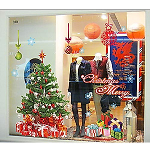 LONGTEN Christmas Windows Static Stickers Clings Santa Claus Snowman Deer Snowflake Removable Vinyl Christmas Tree DIY Wall Window Door Mural Decal Sticker for Showcase