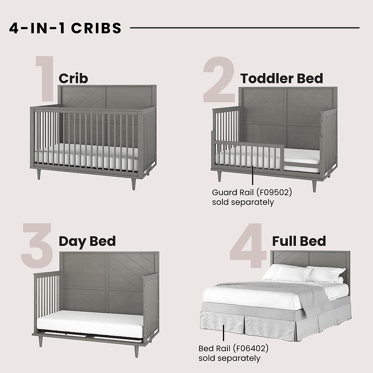 Child Craft Surrey Hill Crib and Dresser Nursery Set, 2-Piece, Includes 4-in-1 Convertible Crib and 3-Drawer Dresser, Grows with Your Baby (Lunar Gray)