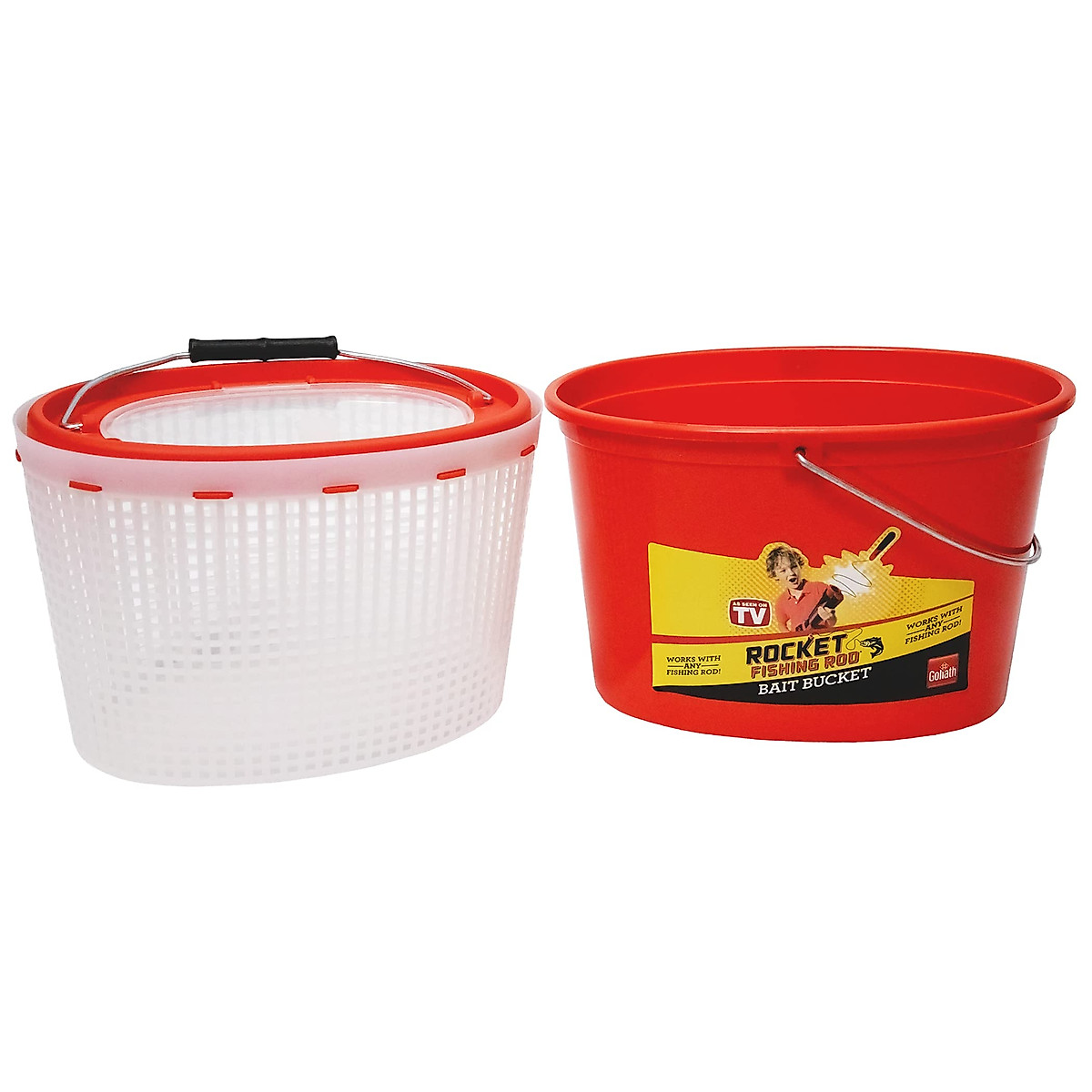 Goliath Rocket Rod Bait Bucket - Works with Any Fishing Rod, Multi Color (31711)