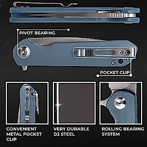 GANZO Firebird FH41 Pocket Folding Knife D2 Steel Blade G10 Handle Hunting Outdoor EDC Tool (Grey)