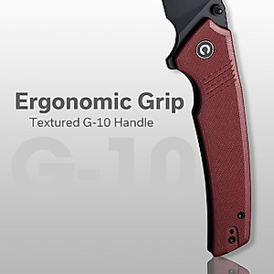 CIVIVI Tranquil Folding Pocket Knife for EDC, 3.7'' Swedish 14C28N Blade, Ergonomic Grip, Solid Liner Lock, Reversible Pocket Clip C23027-2（Burgundy）