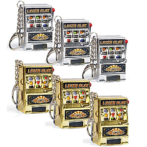 Liberty Imports 6 PCS Mini Casino Slot Machine Keychains Set - Las Vegas Souvenirs Lucky Jackpot Charm Pendants Novelty Gaming Gifts for Casino Lovers