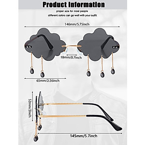 Weewooday 4 Pairs Cloud Sunglasses Raindrop Colorful Rimless Cute Sunglasses Funny Heart Flame Shaped Disco Glasses for Women Men
