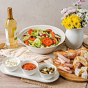 Zak Designs French Country House Melamine Plastic Oval Serving Platter (16 inches, Oyster), Condiment Bowl-Tray 4pc, durable and BPA Free