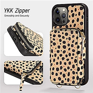 iPhone 12 Crossbody Case, ZVEdeng iPhone 12 Pro Wallet Case Card Holder Crossbody Chain Wrist Strap for Women Zipper Wallet Shockproof Leather Case Cover for iPhone 12/12 Pro 6.1'' Cheetah Print Skin