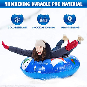 BESPORTBLE 120cm Snow Sleds PVC Inflatable Snow Tube Snow Sled Winter Snow Ring with Handles for Sledding Skiing Winter Outdoor Fun Snow Games(Blue Snowman Pattern)