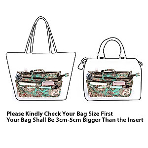 BTSKY New Printing Handbag Organizers Inside Purse Insert-High Capacity 13 Pockets Bag Tote Organizer with Handle Peacock Flower