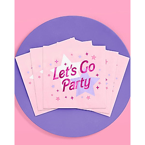 xo, Fetti Let's Go Party Pink Napkins - 3-ply, 25 pcs | Pink Bachelorette Party Decorations, Happy Birthday Party Supplies, Baby Shower Tableware, Cool Cocktail Napkins