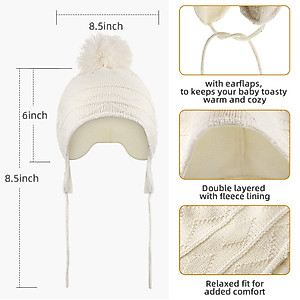 Winter Toddler Hat and Mittens Knit Earflap Hat and Fleece Mitten Gloves Set for Baby Boys Girls (White, 1-3 Years)