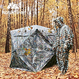 Huskfirm Hunting Blind See Through with Silent Magnetic Door&Sliding Windows,2-3 Person Pop Up Ground Blinds 270 Degree Field of View with Carrying Bag,Portable Hunting Tent for Deer&Turkey Hunting