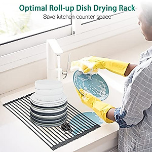 Roll Up Dish Drying Rack, 20.4’’ x 14.1’’ Over The Sink Multipurpose Roll Up Dish Rack Kitchen Portable Roll Up Sink Drying Rack, Anti-Slip Silicone Rolling Dish Drainer for Kitchen Counter