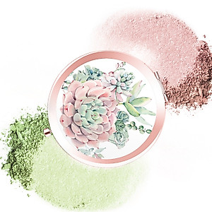 Rounded Compact Mirror, Customized Round Foldable Metal Makeup Mirror, 1x&2x Magnification Mini Mirror for Travel Purse Gift - Rose Gold Cactus