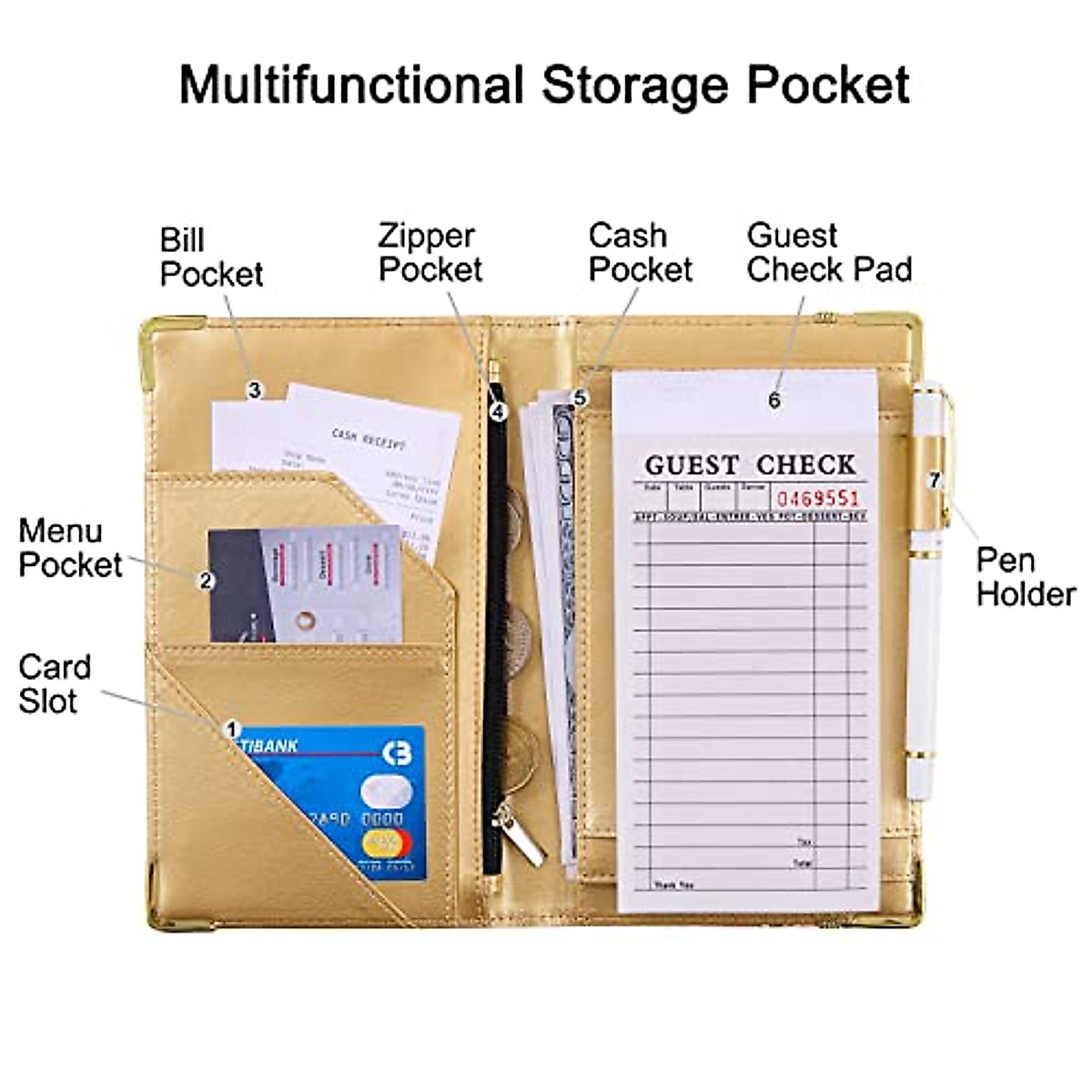 Server Books for Waitress Cute Waitress Book with Money Pocket Leather Server Book with Zipper Wallet Black Serving Book Organizer Fit Server Apron