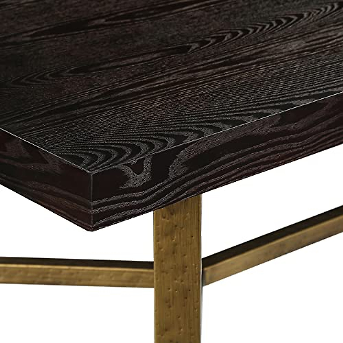 Uolfin Wood Dining Table with Oak Veneer and Distressed Gold Metal Legs, 60" L