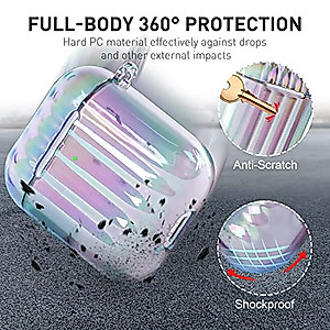 Aiiko Compatible Airpods Case Cover, Airpod Case 2nd /1st Generation Clear Lasher Hard PC Iridescent Colorful Air Pod Case with Pompom Keychain/Glitter Hand Lanyard/Tassel for Girls Women-Clear Purple