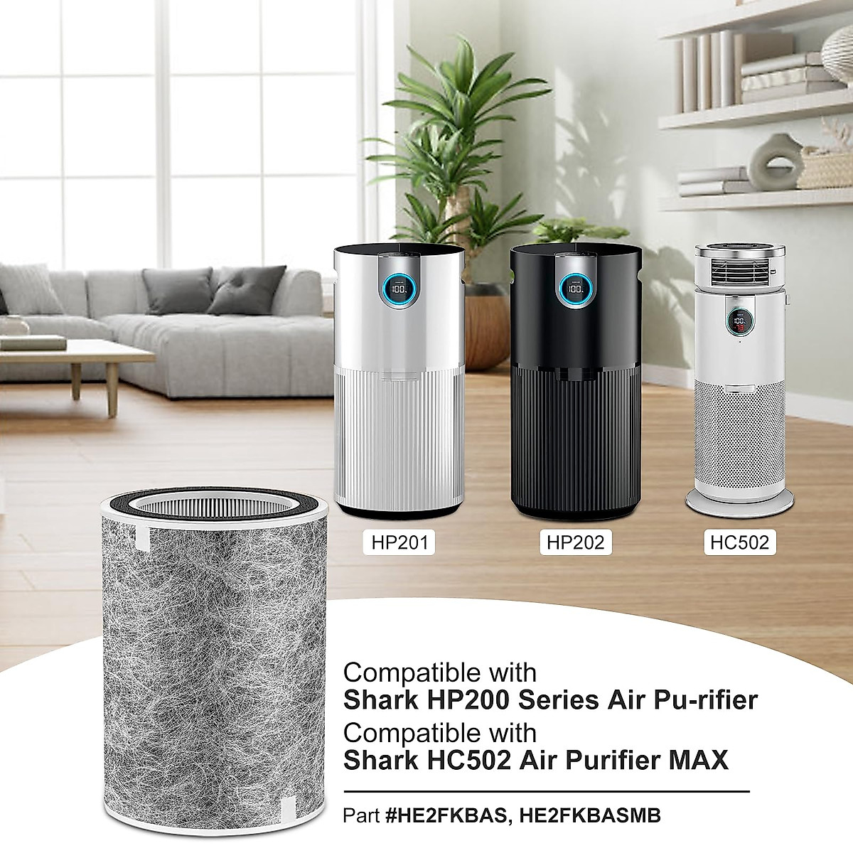 NXBHG 2 Pack HP201 Replacement Filter Compatible with Shark HP201, HP202, UA205, AP1000 and for Shark HC501, HC502 Air Purifier MAX, Absorb 99.97% Particulate, Compare Part HE2FKBASMB, HE2FKBAS.