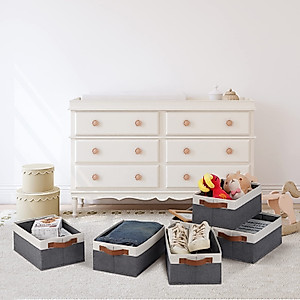 GhvyenntteS Small Fabric Storage Bins 6 Pack, Storage Basket with Leather Handles, Closet Storage Bins for Shelves, Storage Baskets for Shelves, Home, Office (Grey/White, 11.8" x 7.87" x 5.11")