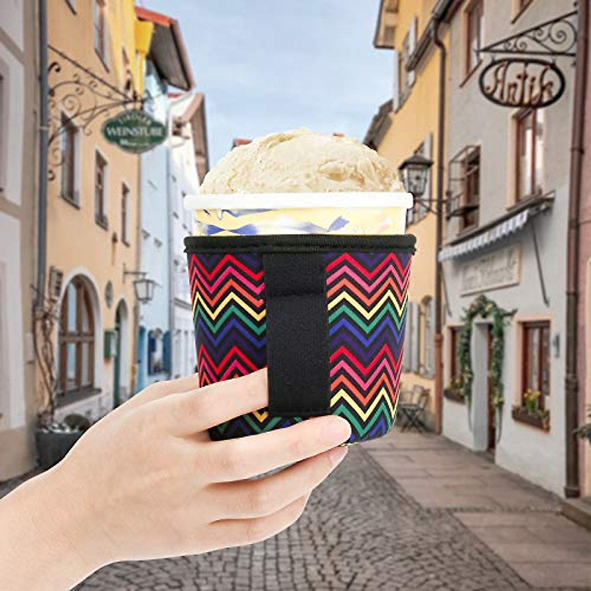 Beautyflier 2-Pieces Pint Sized Ice Cream Cozy Thicken Neoprene Ice Cream Sleeves with Elastic Handle Cover (Geometry + Plant)