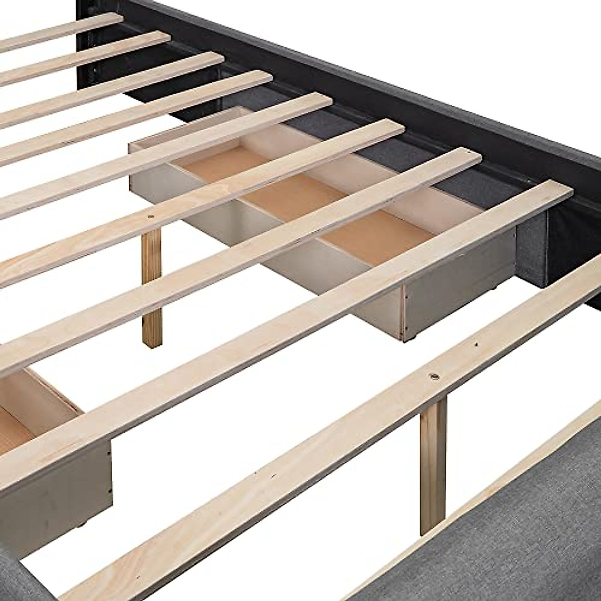 RORIGAT Queen Size Upholstery Platform Bed with Two Drawers,Wooden Bed Frame with Linen Fabric for Bedroom,Grey