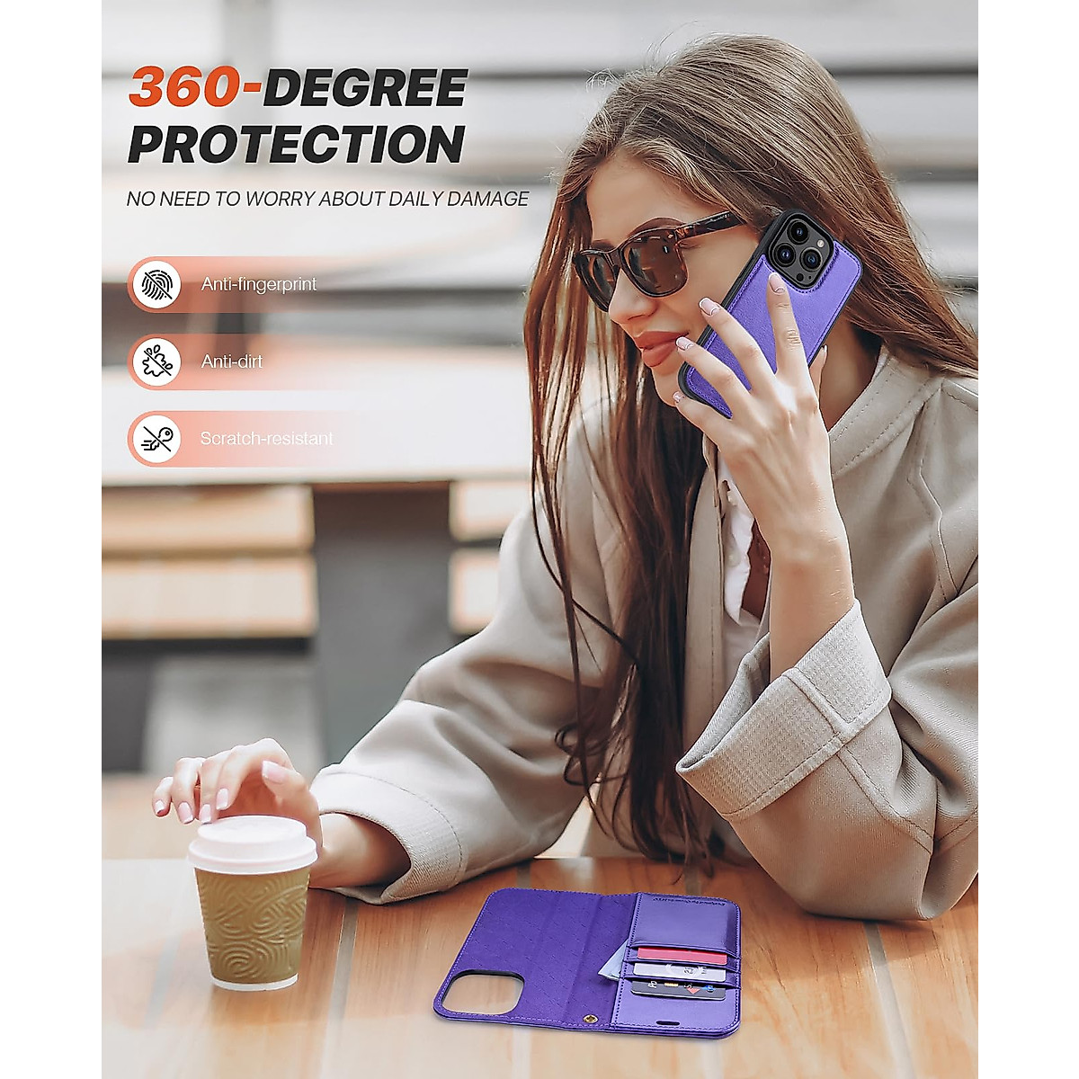 OCASE for iPhone 15 Pro Detachable Wallet Case with Card Holder, [2 in 1] PU Leather Flip Folio Case with RFID Blocking Magnetic Stand Removable Shockproof Phone Cover 6.1 Inch, Purple