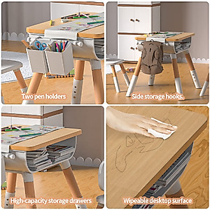 Kids Table and Chair Set, Kids Table and 2Chair Set, Kids Study Table and Chairs Set, Adjustable Height, Built-in Storage, Modern Design for Kids Arts & Crafts, Homework & Play