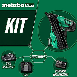 Metabo HPT 18V MultiVolt™ Cordless Angled Finish Nailer Kit | Accepts Nails 1-1/4-Inch up to 2-1/2-Inch | 15 Gauge | Lifetime Tool Warranty | NT1865DMAS