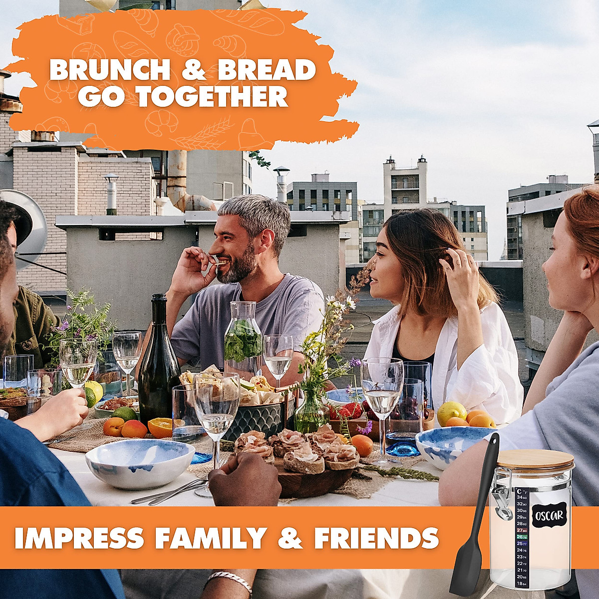 Oscar's Bakery Sourdough Starter Kit & Reusable Bread Bags Bundle- Premium Glass Jar, Digital Recipe, Accessories & Eco-friendly Bread Storage Bags