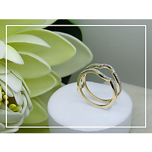 Dazzlingrock Collection 0.20 Carat (ctw) Round White Diamond Anniversary Wedding Enhancer Guard Double Ring 1/5 CT, 14K Yellow Gold, Size 8.5