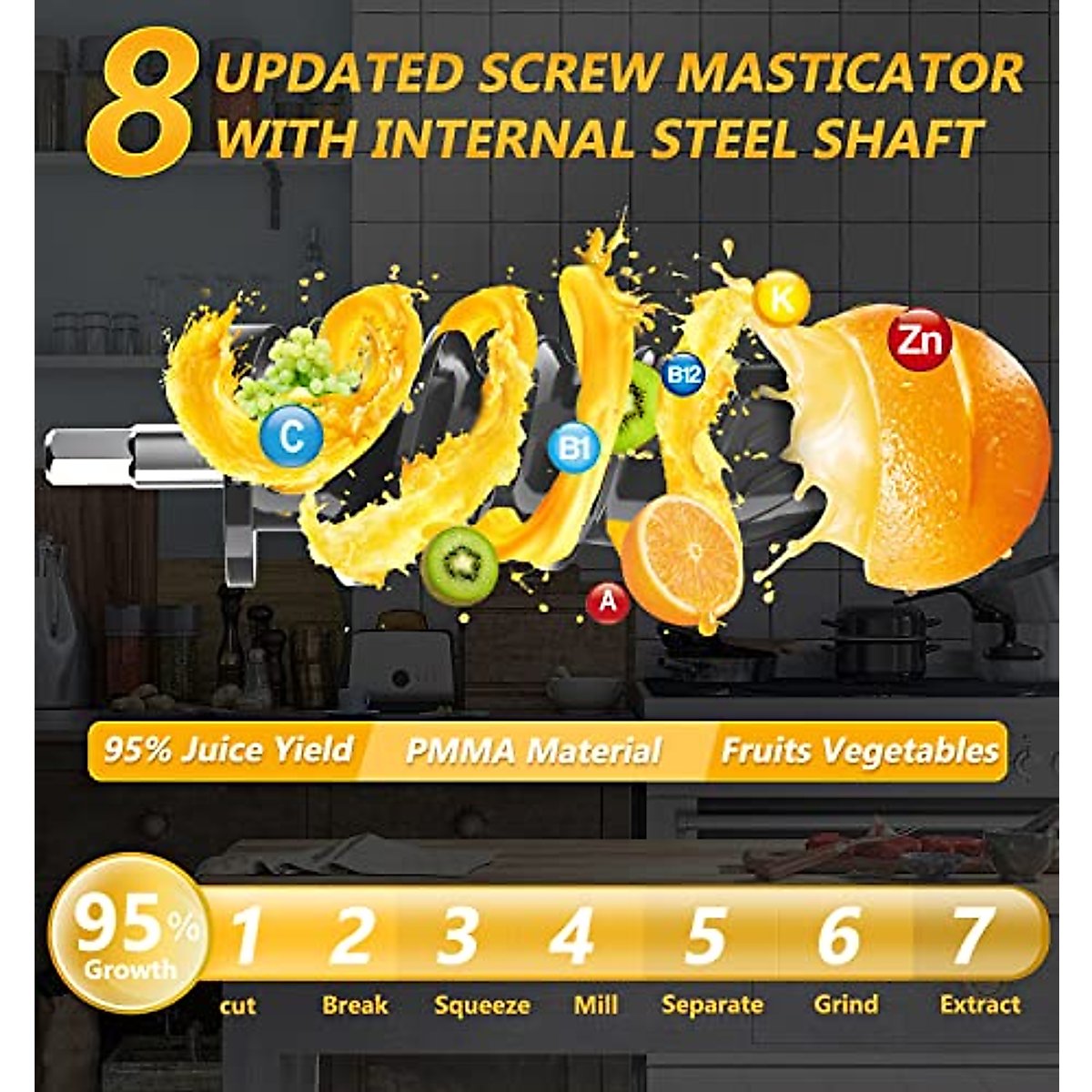 Juicer Machines, Fezen Slow Masticating Juicer Extractor, Cold Press Juicer with Two Speed Modes, Quiet Motor/Reverse Function, Higher Juice Yield Slow Juicer for Vegetables & Fruits, Easy to Clean