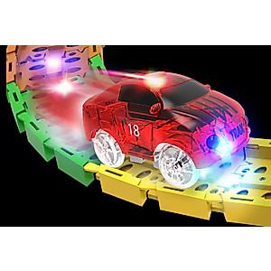 Mindscope LED Laser Tracks by Twister Tracks 12 Feet of Light Up Flexible Track + 1 Light Up Race Car Each Individual Track Piece Contains Lights (Standard Color System)